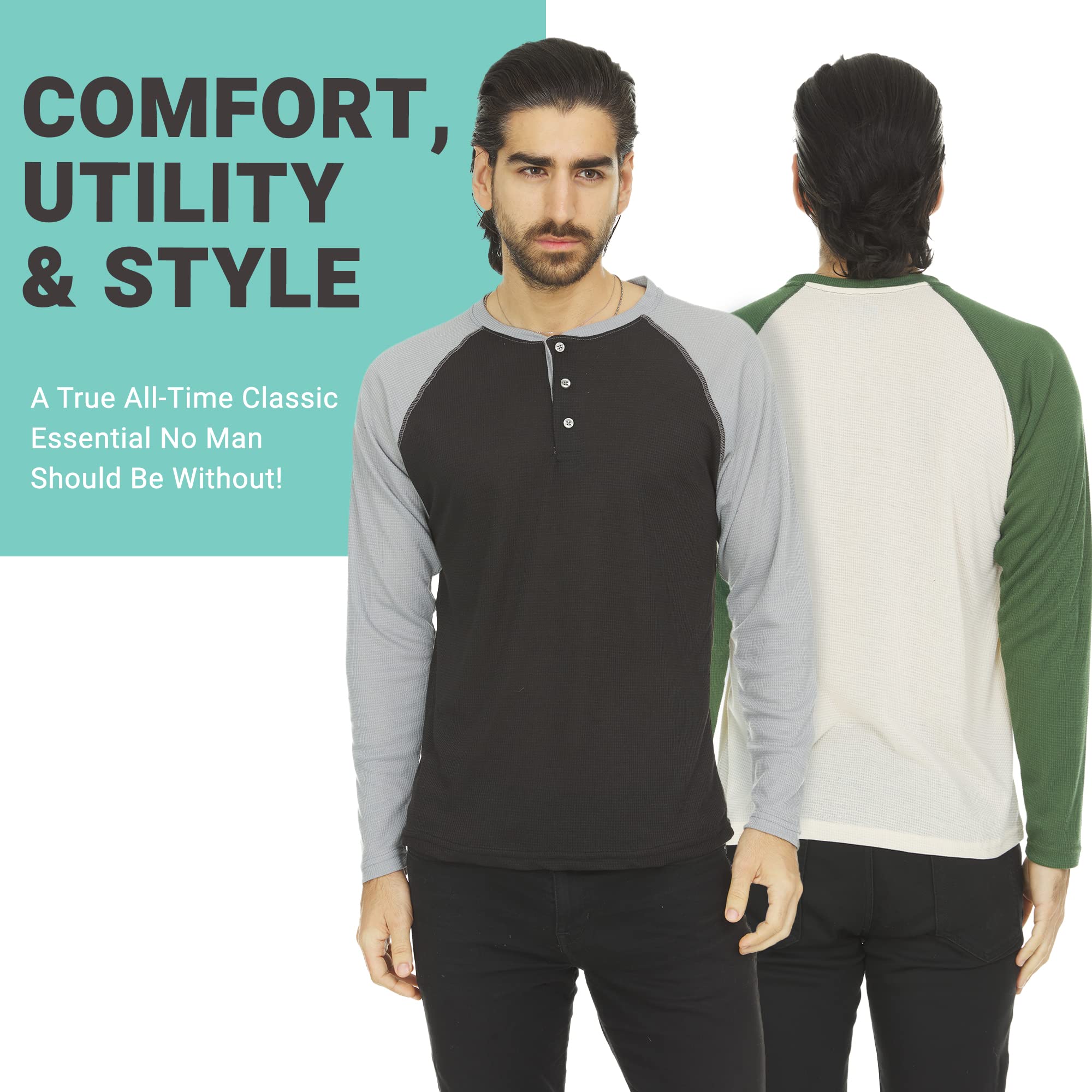 DARESAY 3 Pack: Thermal Long Sleeve Tee Shirt for Men- Henley & Crew Long Sleeve Shirts for Men β Mens long sleeve T Shirts