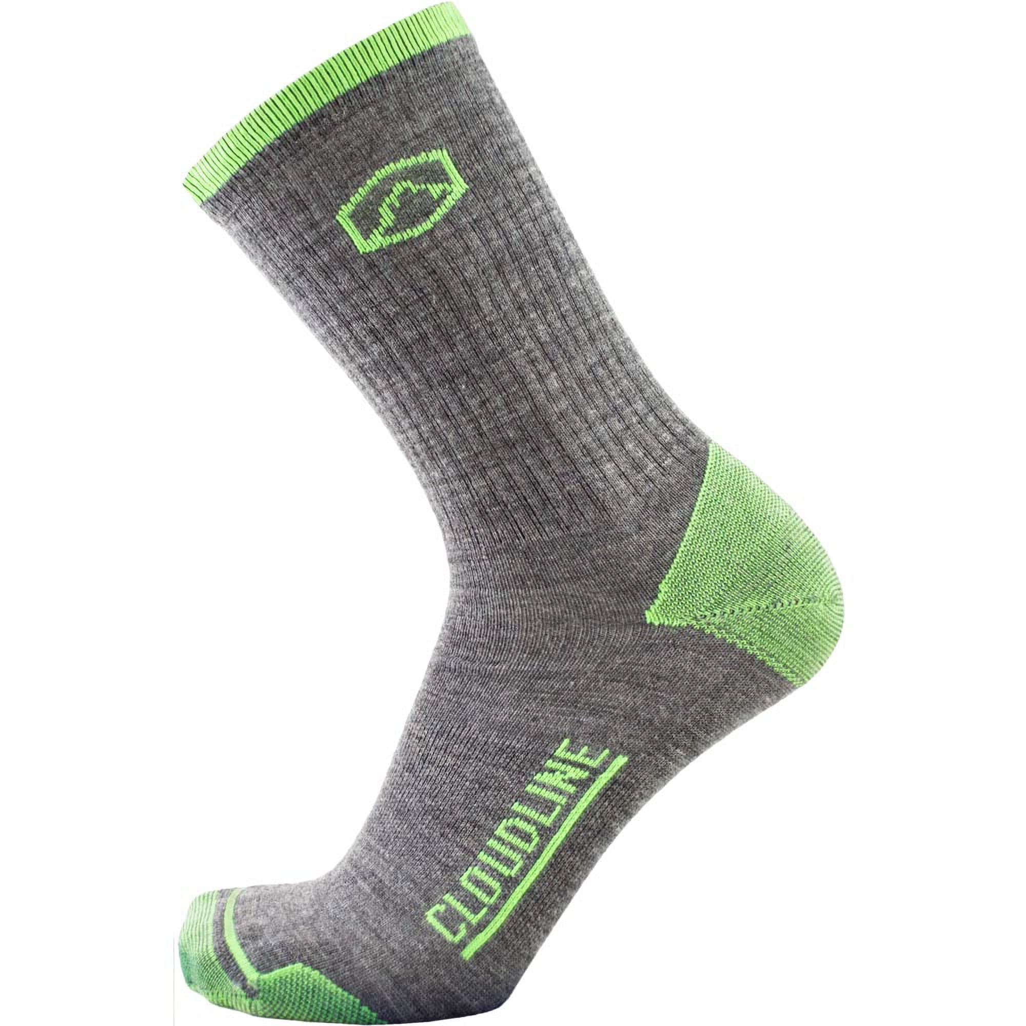 CloudLine Merino Wool Ultralight Crew Hiking Socks - Seamless Toe, Moisture Wicking, & Breathable Blister Prevention - Large PNW Green