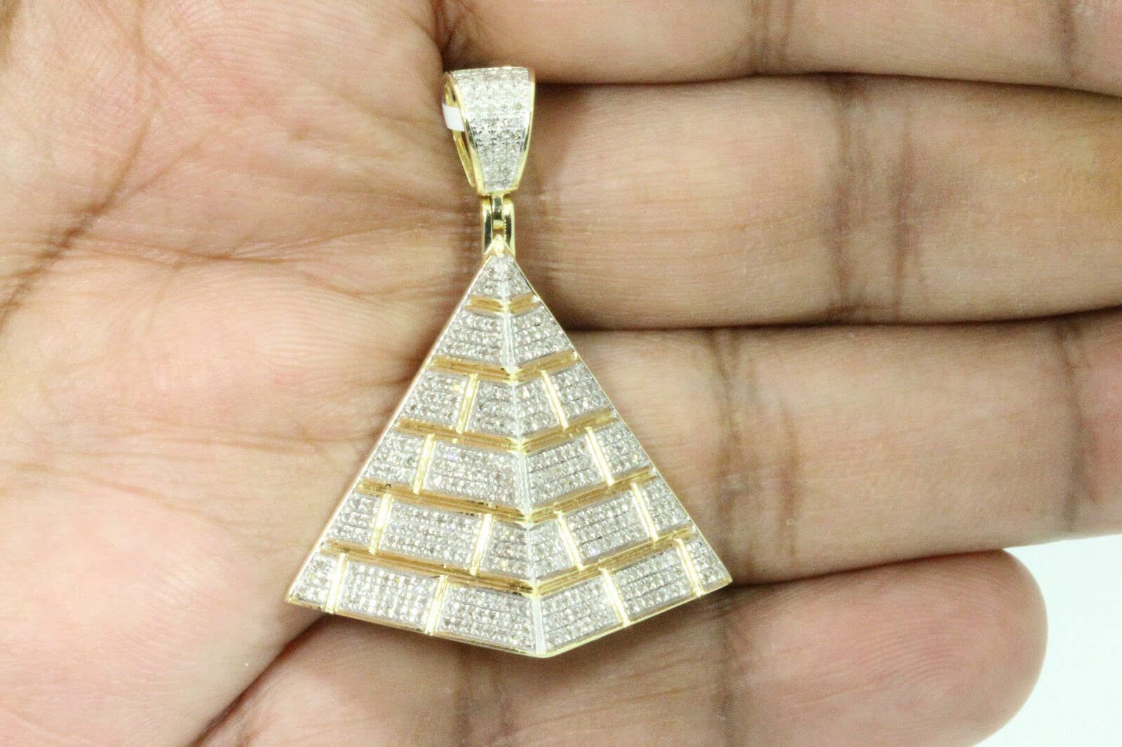 DTJEWELS 1.00 Ct Round Cut Diamond 1.50" Egyptian Pyramid Cross Pendant 14K Yellow Gold Finish