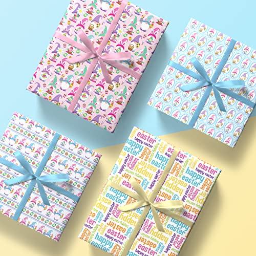 LDGOOAEL Flat Easter Wrapping Paper Sheets-12 Sheets with 4 Easter Paterns, Gift Wrapping Paper for Easter, Birthday, Wedding, Baby Shower Occasions- Pre cut & Folded(19.6" x 27.5β Per Sheet)β¦