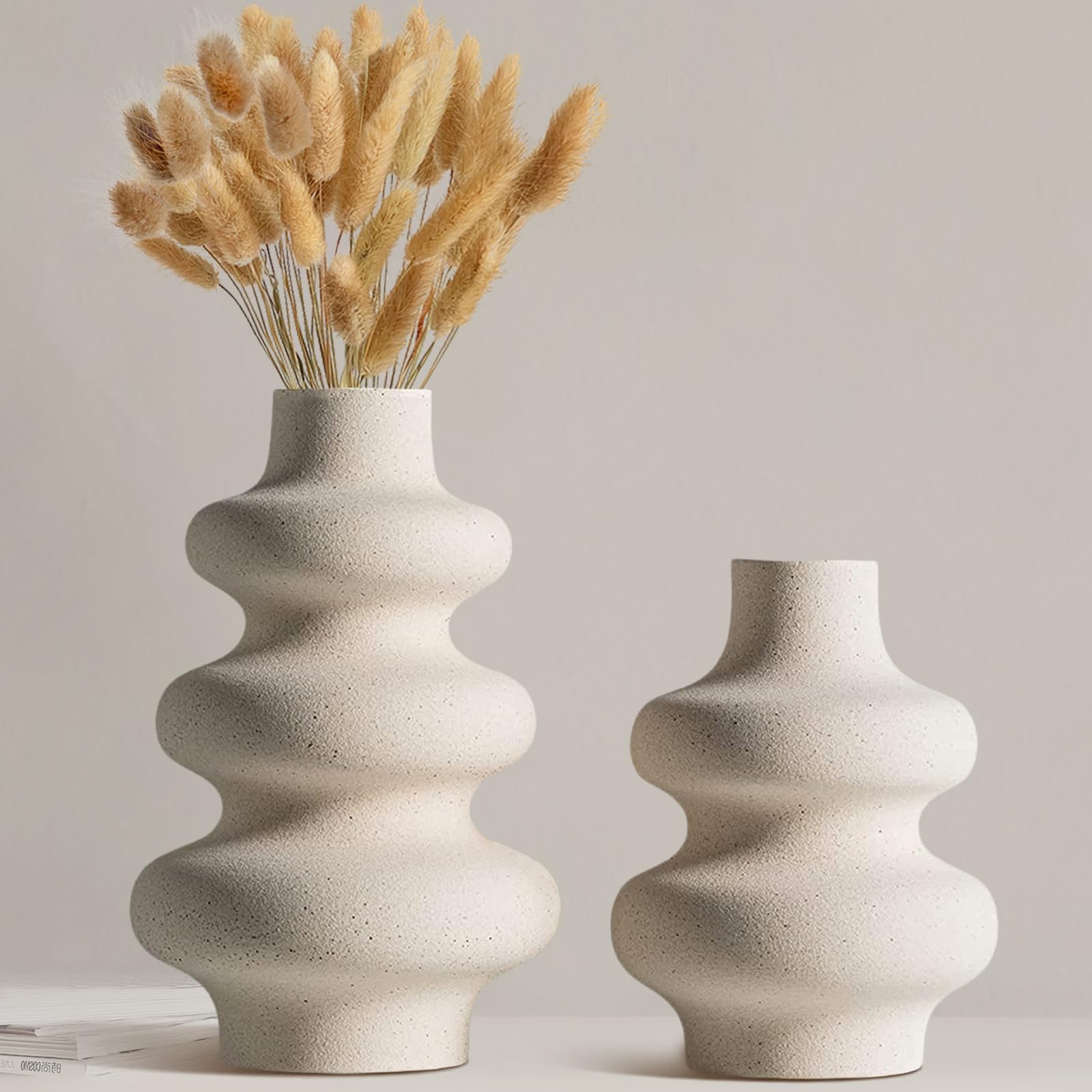 Ceramic Vases- Set of 2 White Vase for Modern Home Decor, Boho Vase for Decor,Vase for Farmhouse Decor Wedding Dinner Table Office Decorations Vase (A white)