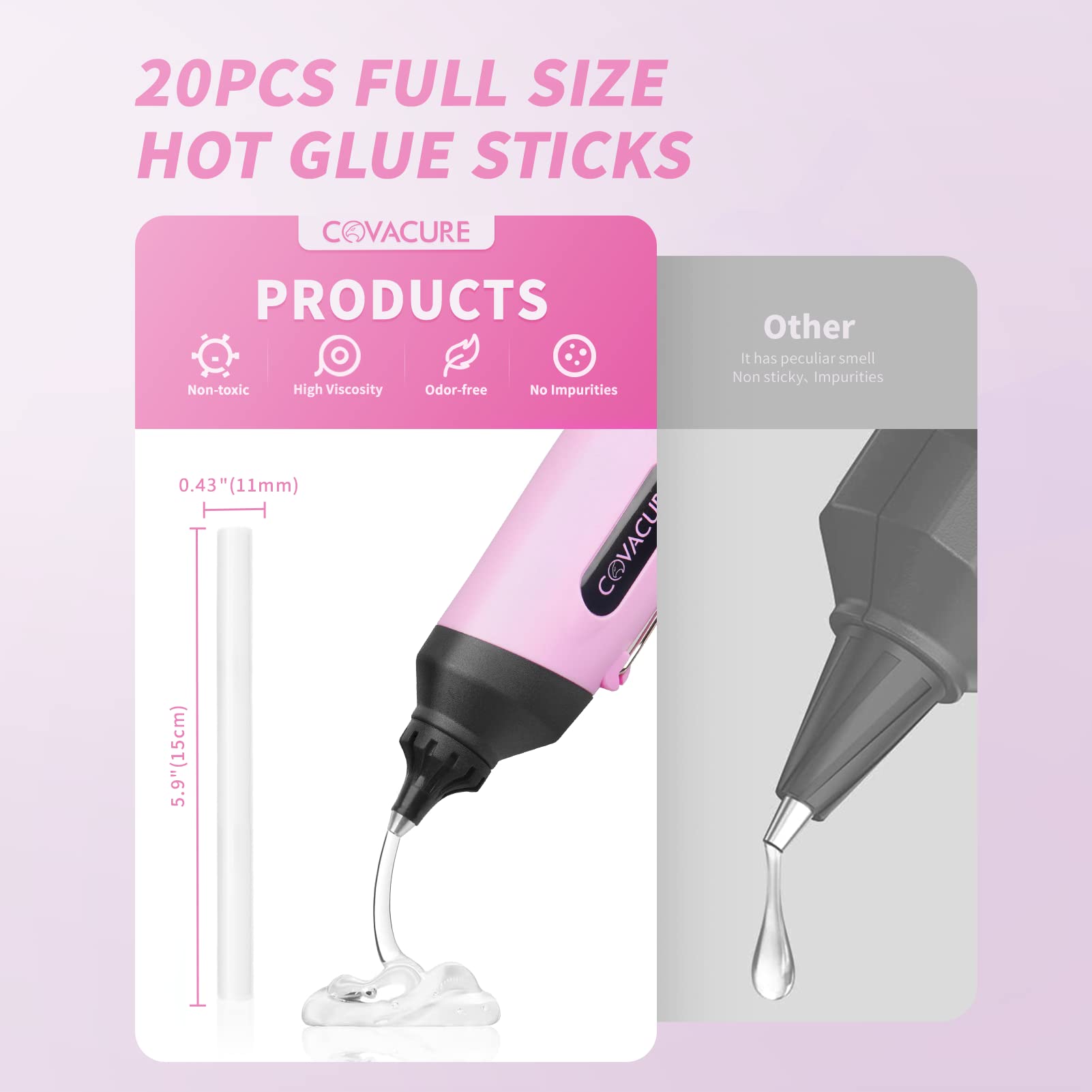 COVACURE Hot Glue Gun 60W/100W with 20 PCS Full Size Glue Sticks - Fast Preheating & Drip Proof Glue Gun Kit for Adults & Kids, Ideal for Arts, Craft, DIY, Decorations, Fast Repairs