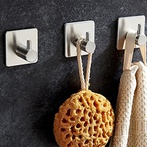 Towel Hooks Bathroom Coat Robe Hook,No Punch Heavy Duty Waterproof Hanging Cap Adhesive Hook for Bathroom, Bedroom, RV & Kitchen - 4 Pieces (Sliver)