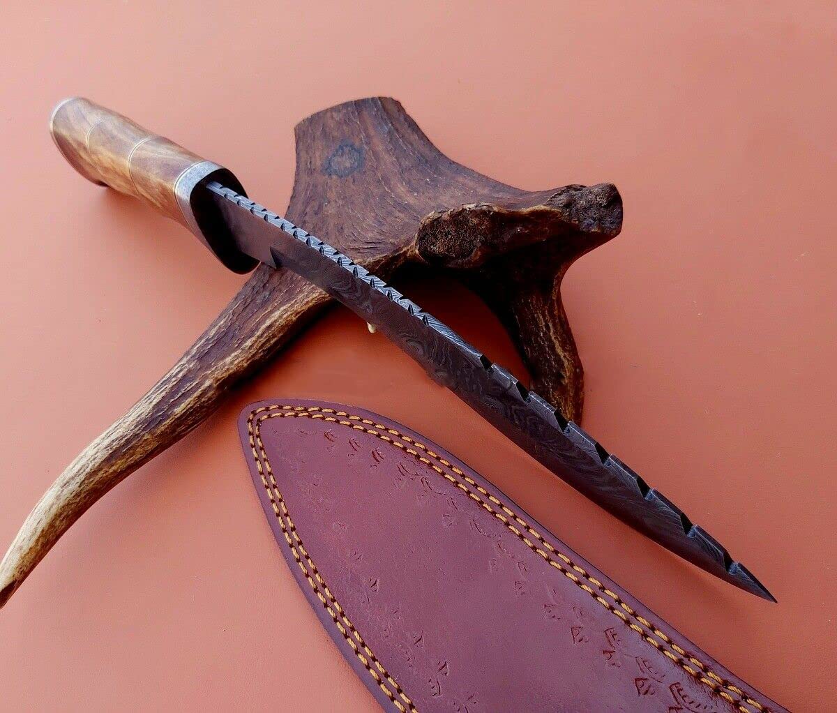 DSK-200 Custom Handmade Damascus steel Outdoor/Hunting/Bushcraft/Camping Kukri Knife With Leather Sheath