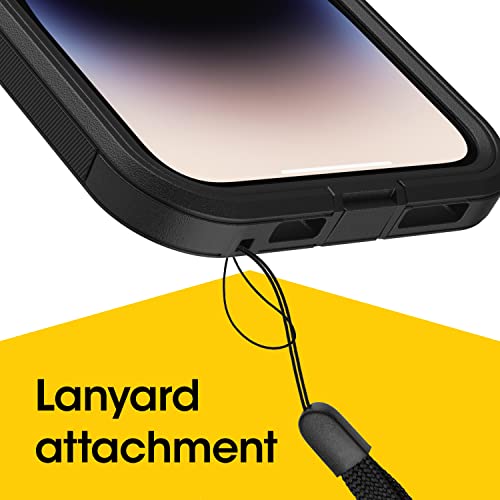 OtterBox iPhone 14 Pro (ONLY) Defender Series XT Case - BLACK , screenless, rugged , snaps to MagSafe, lanyard attachment