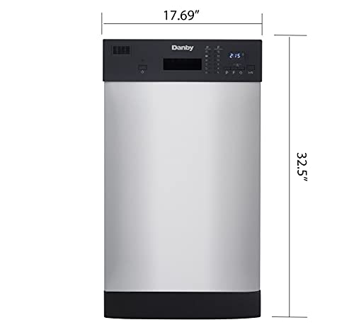 Danby 18 Inch Built in Dishwasher, 8 Place Settings, 6 Wash Cycles and 4 Temperature + Sanitize Option, Energy Star Rated with Low Water Consumption and Quiet Operation - Stainless (DDW1804EBSS)
