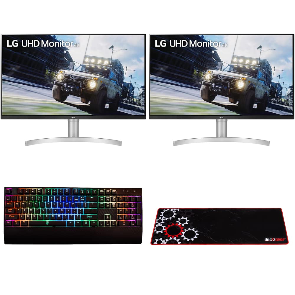 LG 32UN550-W 32" UHD 3840x2160 VA HDR10 AMD FreeSync Dual Monitor Bundle with Deco Gear Mechanical Gaming Keyboard RGB Back Lighting + Large Extended Pro Gaming Mouse Pad