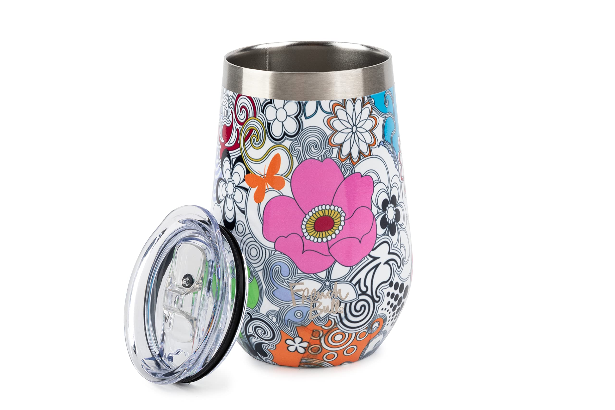 French Bull 12oz Wine Tumbler with Lid 2 Piece Gift Set, Double Wall Vacuum Insulated Stainless Steel Wine Glasses, Keep Drinks Cold For Hours, Stemless Portable Wine Glass - Raj/Delight