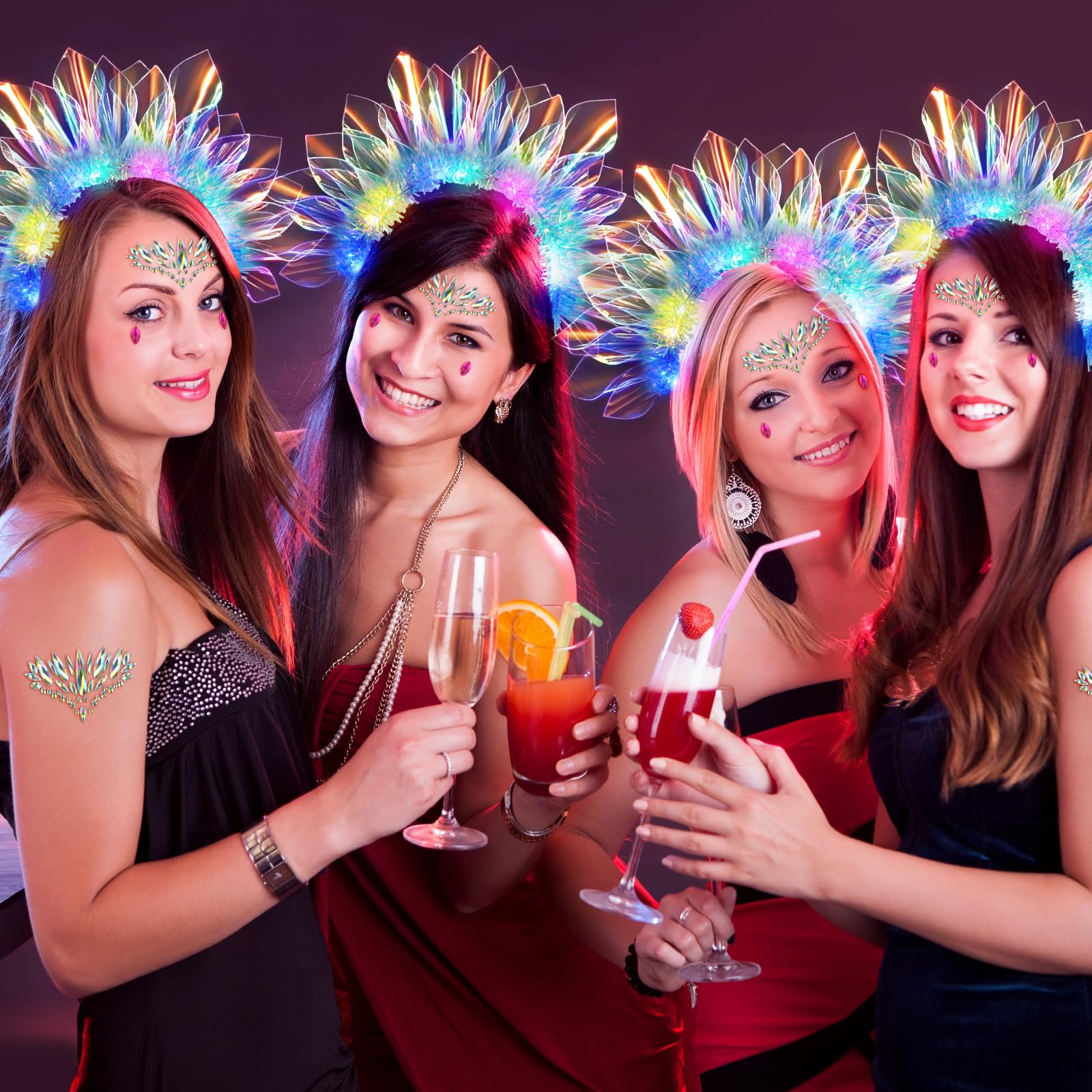 Farochy Headbands - LED Glow Headband with Face Jewels. One size fits all, 3 flashing modes. Premium material, widely used for parties, weddings, and photography.