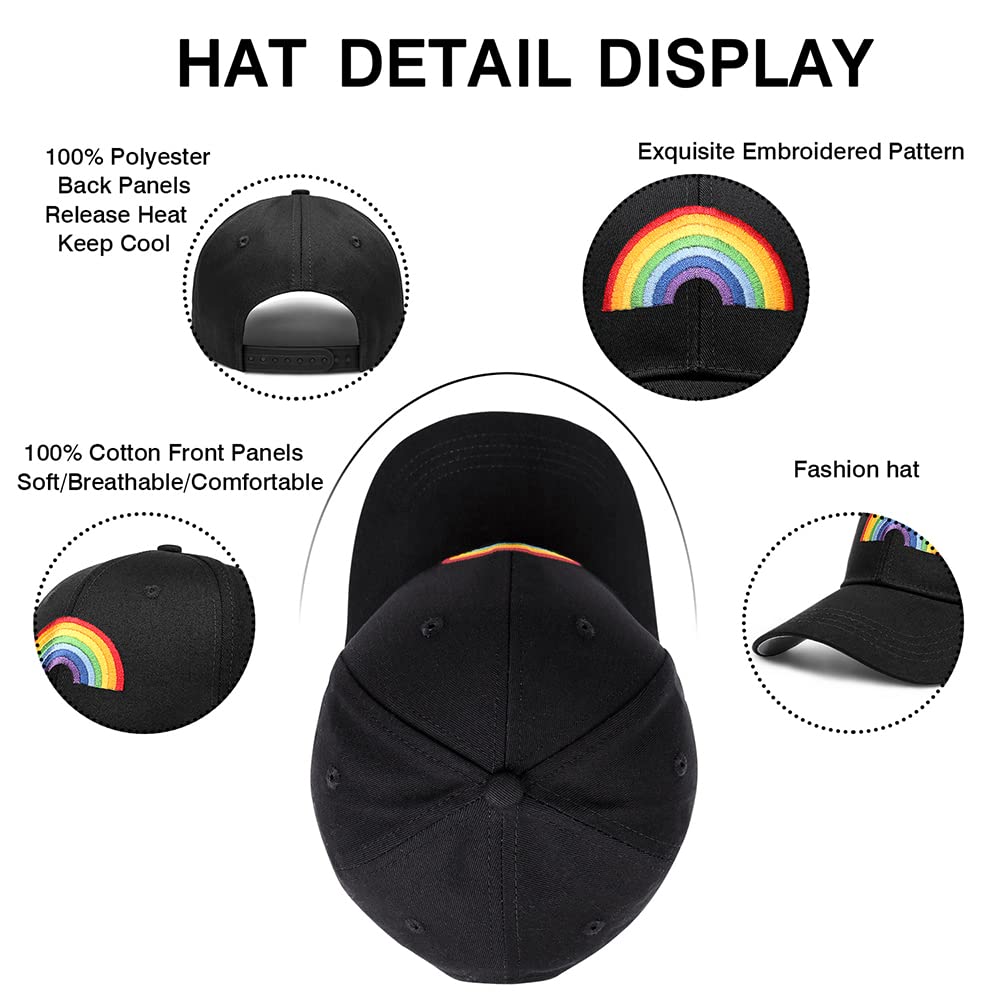 Dantacy Pride Rainbow Embroidered Hat for Men Women,Pride Lesbian Gay Bisexual Transgender LGBT Black Baseball Cap One Size