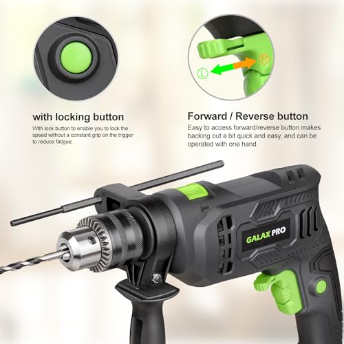 GALAX PRO Hammer Drill, 4.5A Corded Drill Impact Drill 0-3000RPM Electric Drill with 5 Drill Bit Set, Hammer and Drill Functions, 360°Rotating Handle
