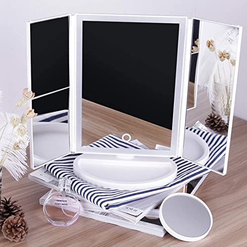 DUcare Makeup Mirror Vanity with Lights【Update】 2X 3X 10x Magnification, Lighted Makeup Mirror, Trifold Makeup Mirror, Dual Power Supply, Portable LED Makeup Mirror, Touch Screen-White Women Gift