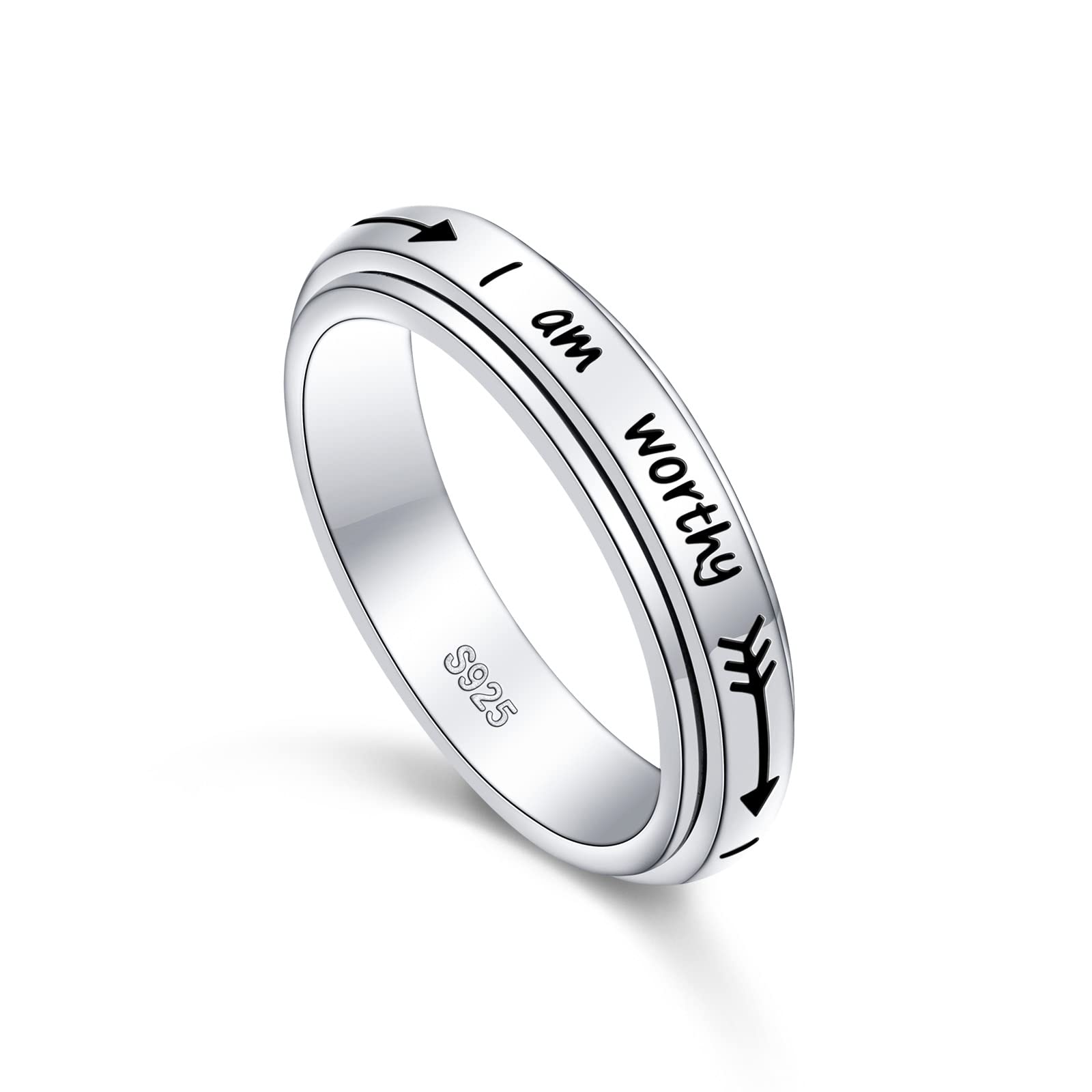 DAOCHONG S925 Sterling Silver Spinner Fidget Anxiety Worry Relieving Boredom ADHD Autism Band Relief Rings Inspirational