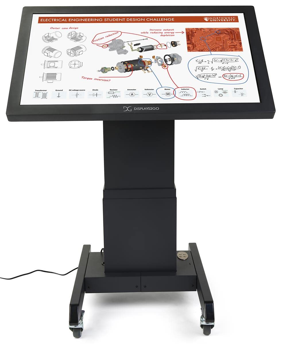 Displays2go 43" Mobile Interactive Display, Motorized Stand, Height & Tilt Adjusting - Black (DGITCHMT43)
