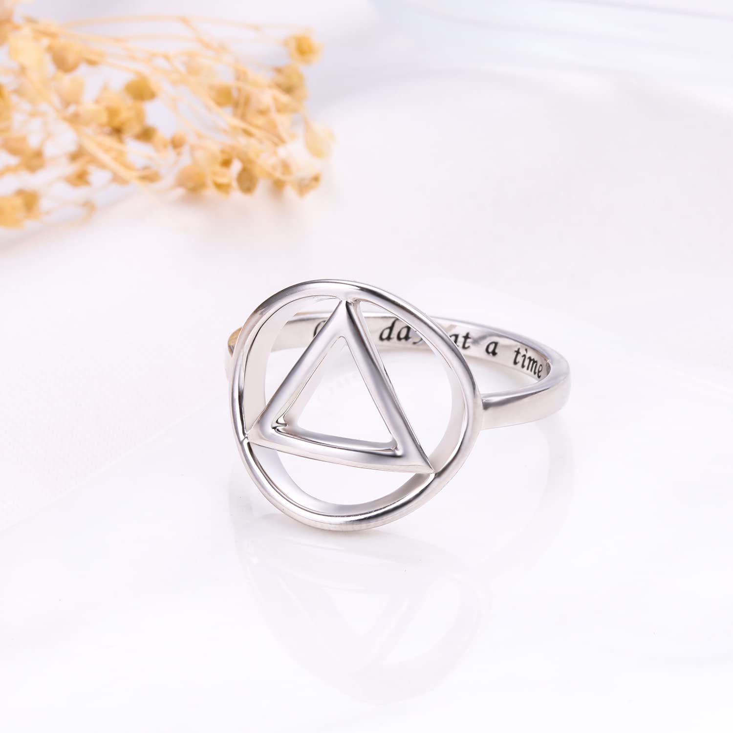 DAOCHONG Sobriety Rings for Women Sterling Silver AA Alcoholics Anonymous Ring Open Circle Karma Ring for Women Size 8