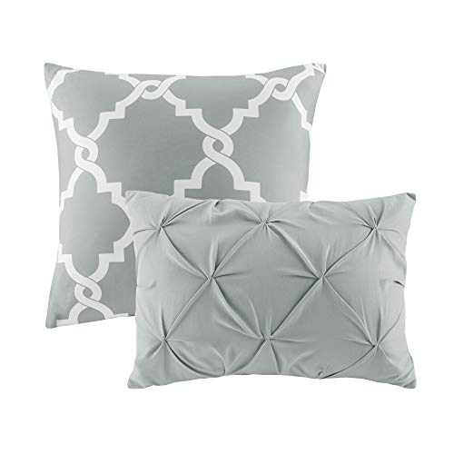 Madison Park Essentials Kasey Cozy Comforter Set - Fretwork Design, All Season Bedding with Matching Shams, Decorative Pillow, Queen (90in x 90 in), Diamond Grey Comforter 5 Piece