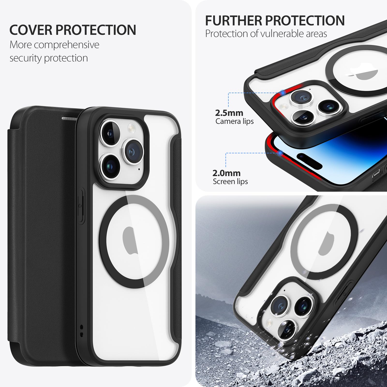 Case for iPhone 15 Pro Max Case Wallet Compatible with Magsafe, Shockproof Full Protective Flip Folio Wallet Case with RFID Blocking Card Slot PU Leather Cover for iPhone 15 Pro Max(6.7",Black)