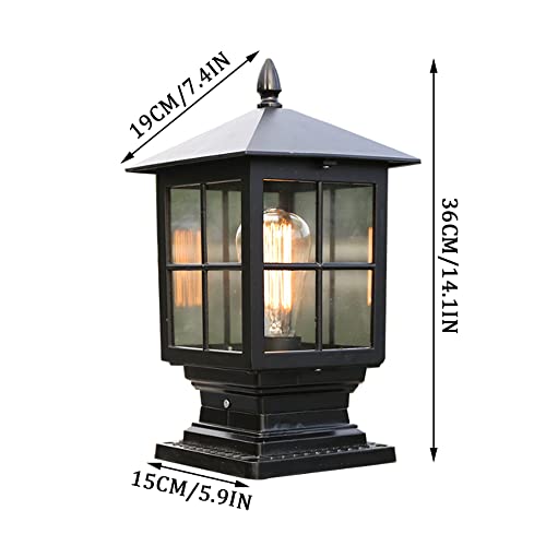 JSBDPHW European Style E27 Column Light Aluminum Pillar Lamp Outdoor Patio Fence Post Light Waterproof IP55 Glass Lampshade Villa Gate Base Landscape Light