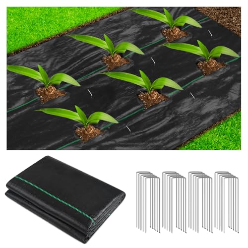 Duerer 4ftx100ft Weed Barrier Landscape Fabric Heavy Duty 3.2oz Woven Weed Control Block Ground Cover Mat for Yards, Patios, Garden Bed, Commercial Landscaping, Pathways with 30pcs U-Shaped Stakes