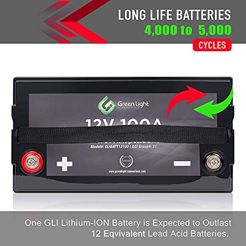 GLI Lithium-ion Deep Cycle Rechargeable Battery β 12v 100Ah IP54 Extreme Weather Resistant β up to 5,000 Cycle Long-Life β for Marine, Trolling Motors, RV, Off-Grid and Solar β with Charger & Cables