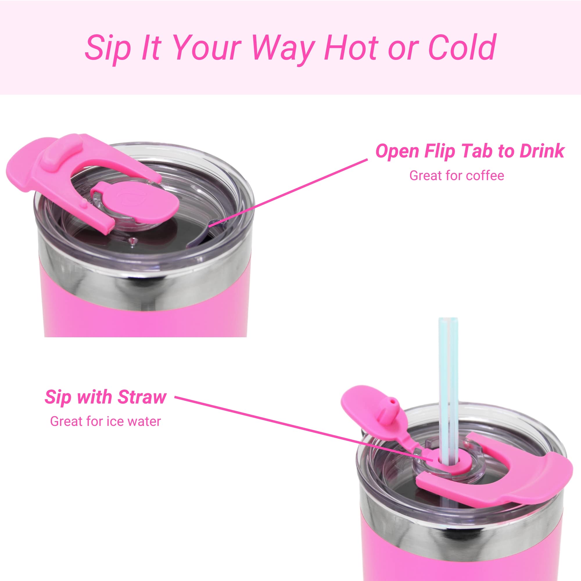 Drinco - 20 oz Stainless Steel Tumbler | Double Walled Vacuum Insulated Mug With Lid, 2 Straws, For Hot & Cold Drinks (20oz, 20oz Island Pink)