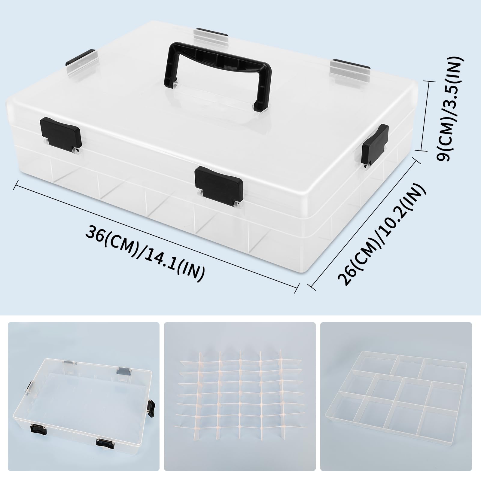 GoodSing 2 Layer Plastic Organizer Box with Dividers - Stackable Storage Organizer Bins for Clear Container Storage for Beads Crafts Jewelry Fishing Tackles, 14x 10x 3.5 inch