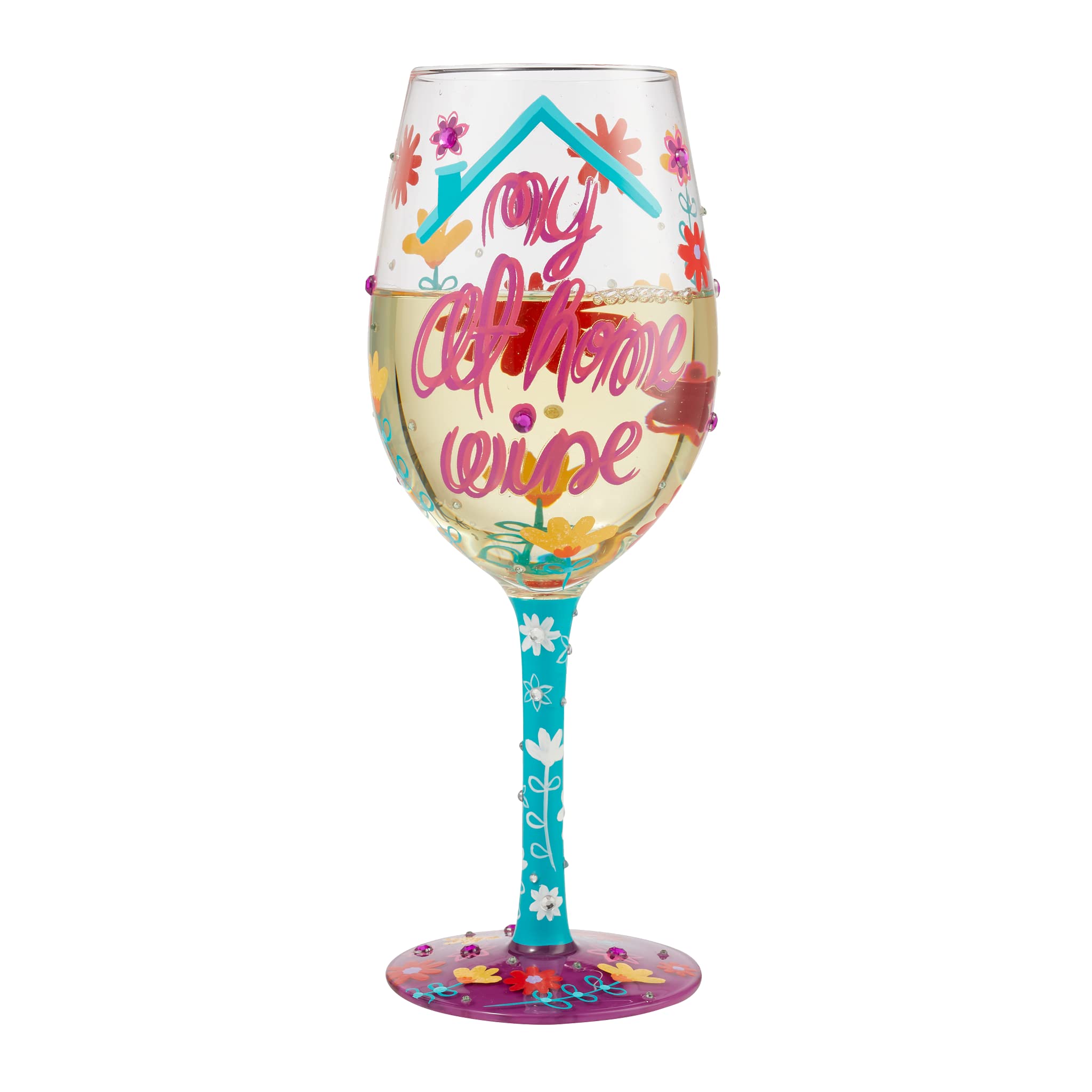 Enesco Designs by Lolita My at Home Hand-Painted Artisan Wine Glass, 15 Ounce, Multicolor