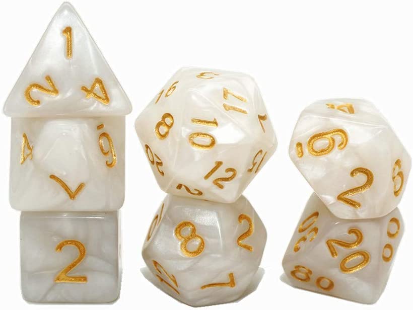 DND Dice Polyhedral 7-Die Dice Set for D&D Dungeons & Dragons Role Playing Gaming White Pearl dice