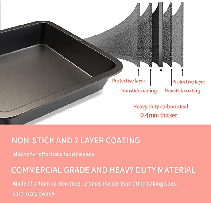 CHEFMADE Square Cake Pan, 8-Inch Bakeware Non-Stick Carbon Steel Pan Deep Dish Oven Baking Mold Baking Tray Ovenware for Cakes, Bread, Pizza, Cookies