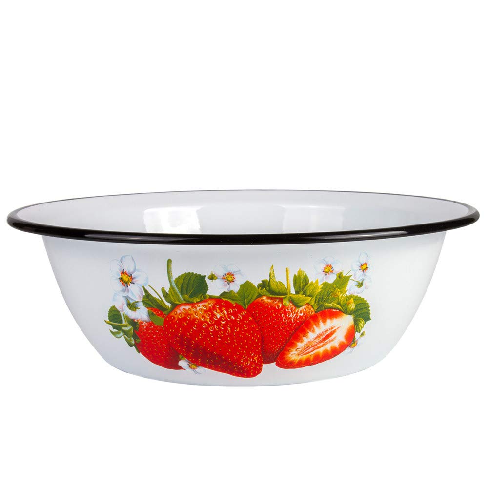 Decorative Enameled Steel Bowl Strawberry White Enamel Bowl 0.8 L Serving Bowl Soup Bowl
