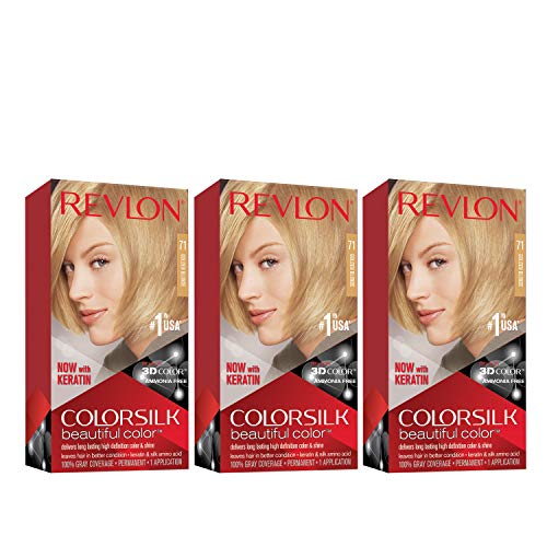 Revlon Permanent Hair Color, Permanent Hair Dye, Colorsilk with 100% Gray Coverage, Ammonia-Free, Keratin and Amino Acids, 71 Golden Blonde, 4.4 Oz (Pack of 3)