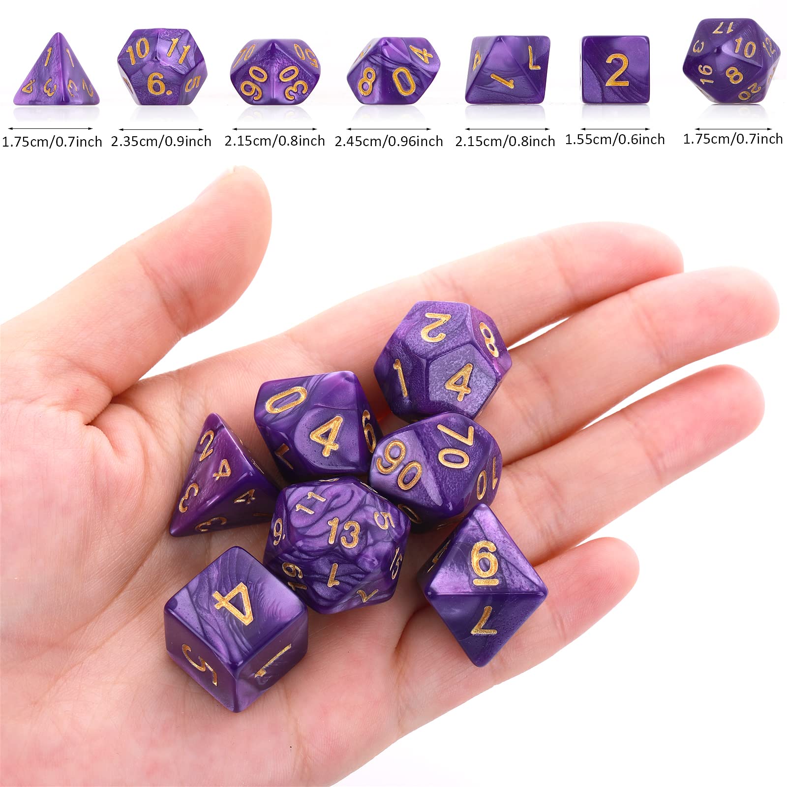 DND Dice Set for Dungeon and Dragons, 7 Pieces Purple Nebula Polyhedral Dice RPG Role Playing Table Games D&D D20 D12 D10 D8 D6 D4