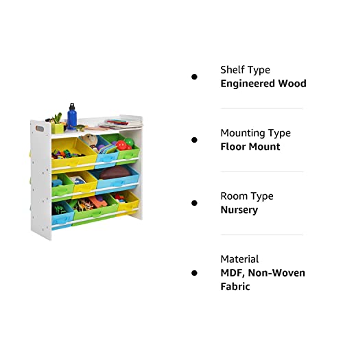 SONGMICS,Organizer and storage bins, Kid’s toy storage Unit with 9 Removable Non-Woven Fabric, Top Book Shelf, for Nursery Playroom, White UGKR31WT