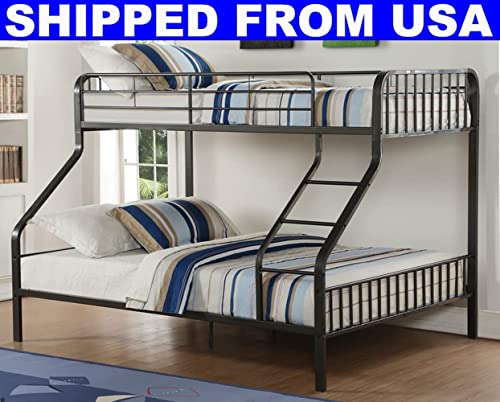 LEEKOUS Upgrade Version Stronger Metal Twin XL Over Queen Bunk Bed, Industrial Style Heavy Duty Thicken Steel Bunk Beds Frame Twin XL Over Queen Size with Ladder, Easier Assembly, Gunmetal