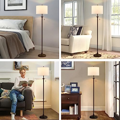 Luvkczc Modern Floor Lamp, 60" Standing Lamp for Living Room with Fabric Lamp Shade, Corner Tall Reading Lamp for Bedroom, Office, Dining Room, Farmhouse (Bulb Included) (Black)