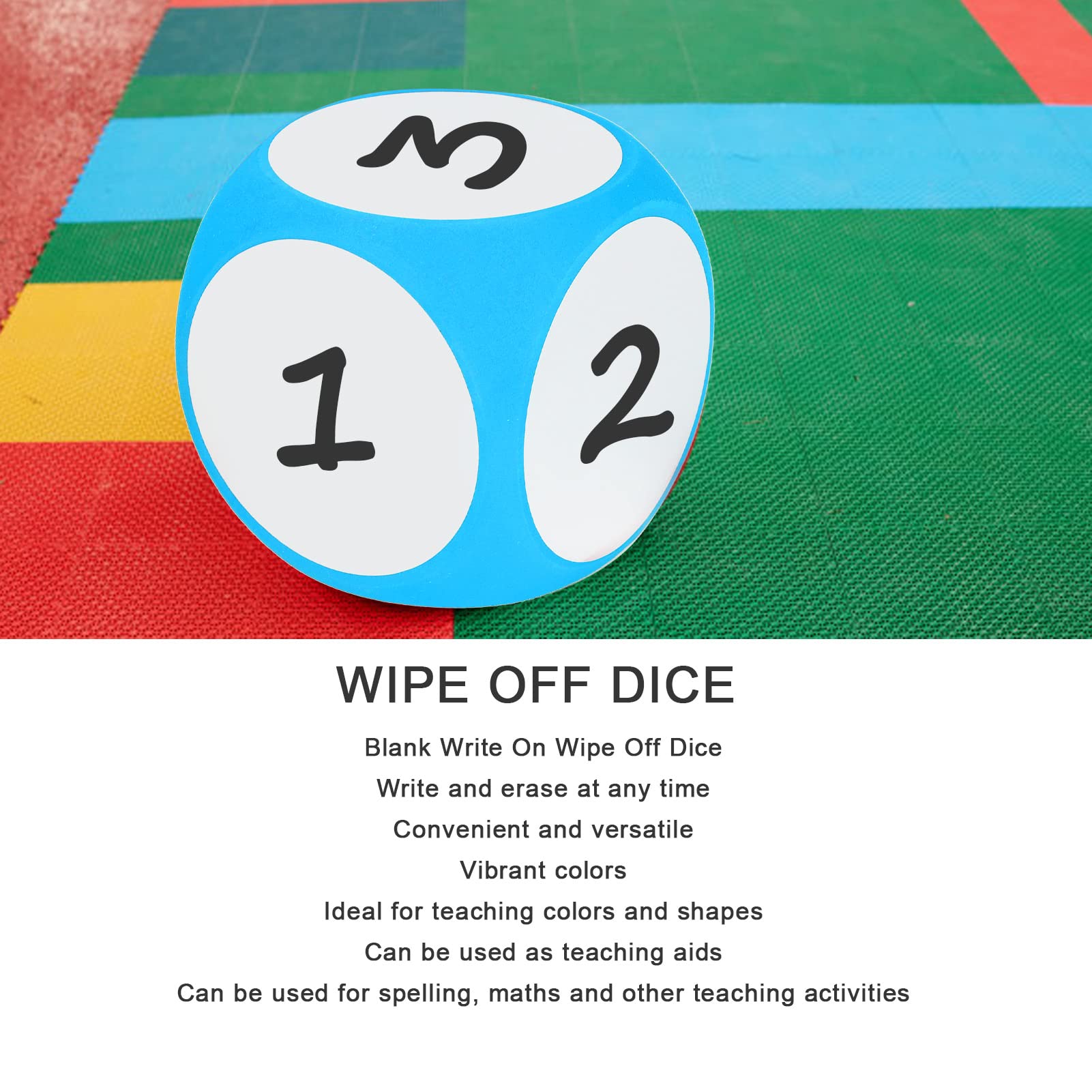 DIY Blank Dice, Education Blank Dice and Labels, Wipe Off Dice Cubic Dice Portable Cleanable Write On Dice Vibrant Color Blank Teaching Accessory DIY Sticker and Math Teaching(Blue)