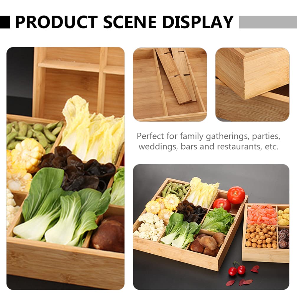 DOITOOL Wooden Dried Fruit Box Jiugongge Multifunction Snack Storage Container Sectional Tray Serving Dish Platter for Wedding Birthday Halloween Party Supplies