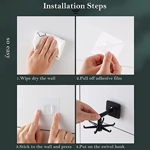 IYSOJSLUNN Heavy Duty Kitchen 360 ° Utensil Holder Hooks, Adhesive Towel Hook, 360 Degrees Rotating Folding Wall Hangers Racks with 6 Hooks for Keys Home Kitchen Bathroom Office