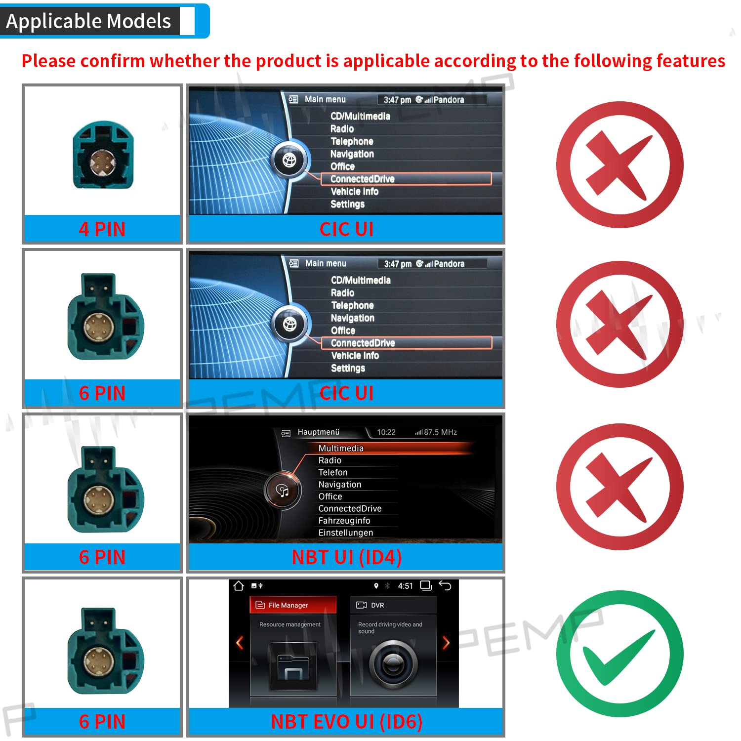 PEMP for BMW F30 F48 F39 NBT EVO Android 13 10.25" 1920x720 Screen, Qualcomm 8core 4G+64GB CarPlay Android Auto Monitor, for BMW 3 Series X1 X2 (2017-2019) NBT EVO ID6