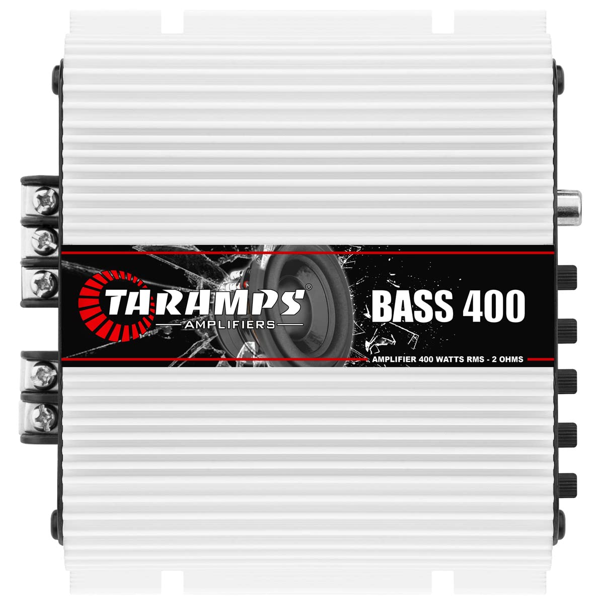 Taramps Bass 400 2 Ohms Monoblock Amplifier 400 Watts Rms 1 Channel 14.4VDC Out Power Full Range, Great for Sub/Bass - Rca/High Level Input, Car Audio