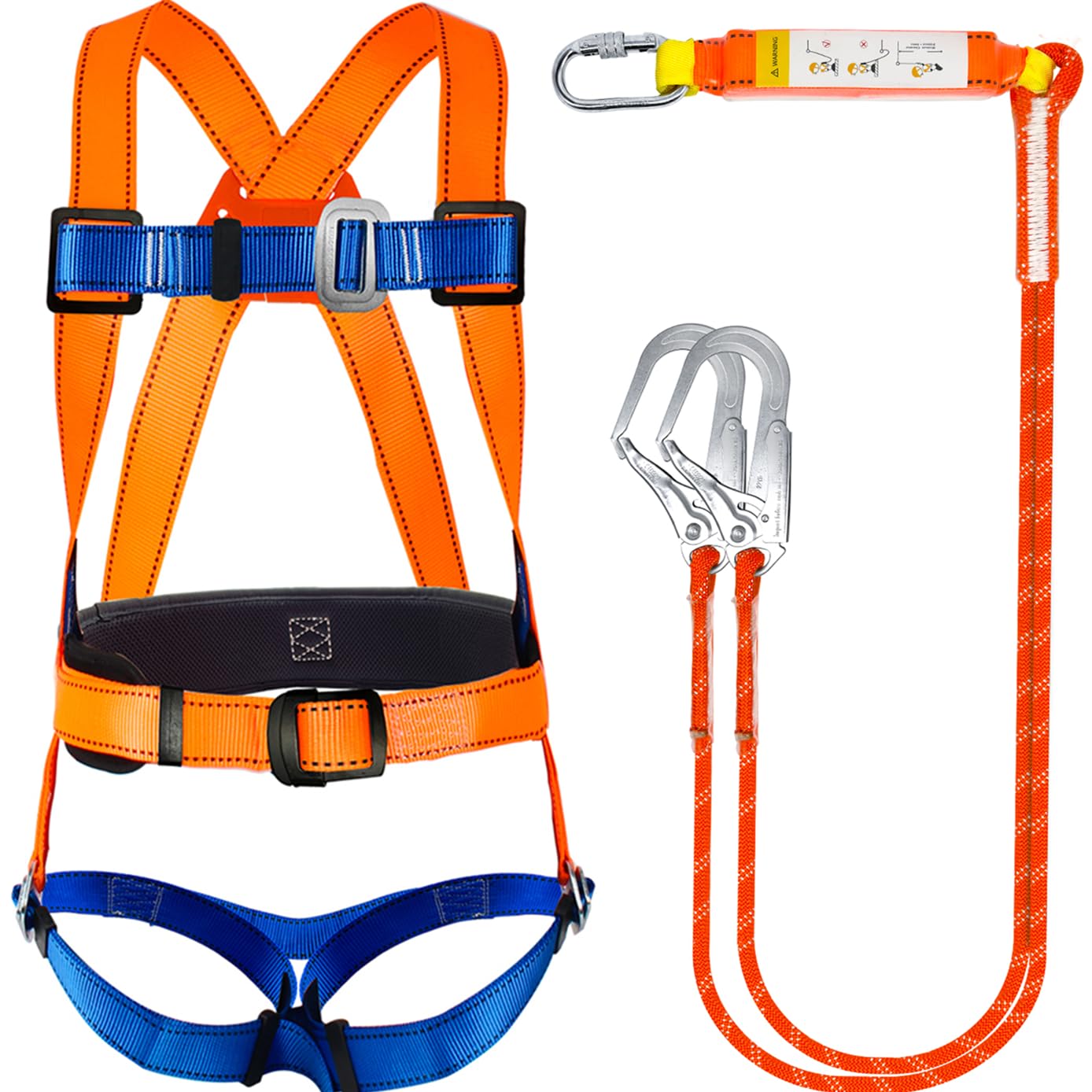 GLOROUSCHU Full Body Safety Harness Tool Fall Protection,OSHA/ANSI Compliant,ASTM F1774certified | INTERNAL Shock Absorbing Lanyard(Orange)