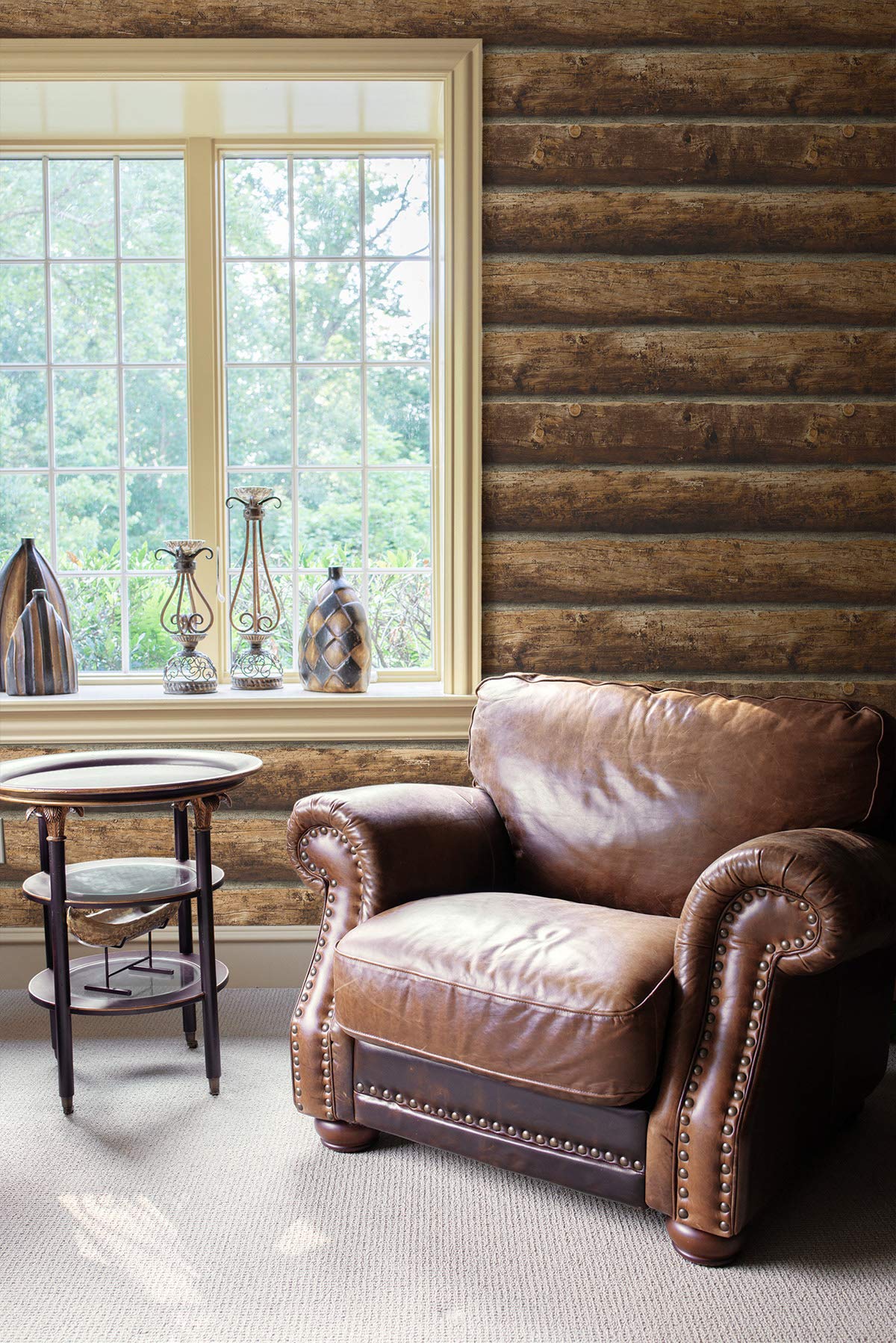 NextWall Faux Log Cabin Peel and Stick Wallpaper