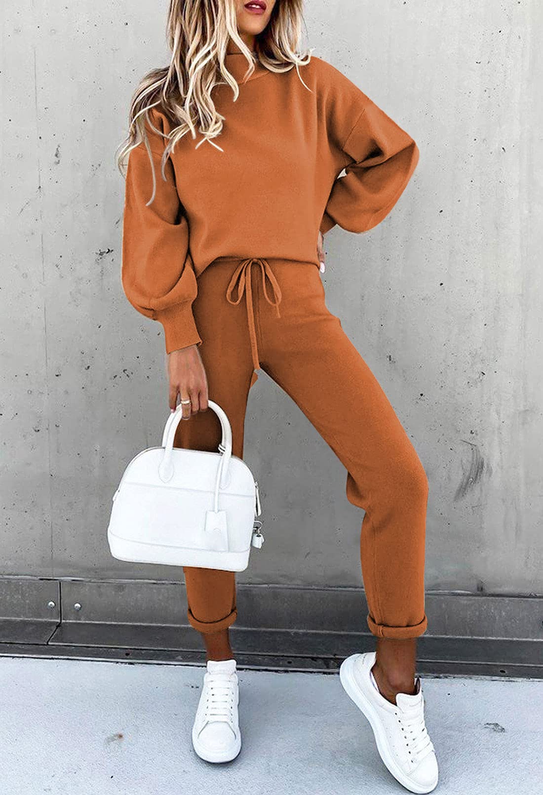 Cutiefox Womens Matching Sets Sweatshirt and Pants Loungewear 2 Piece Outfits Sweatsuit Orange XL