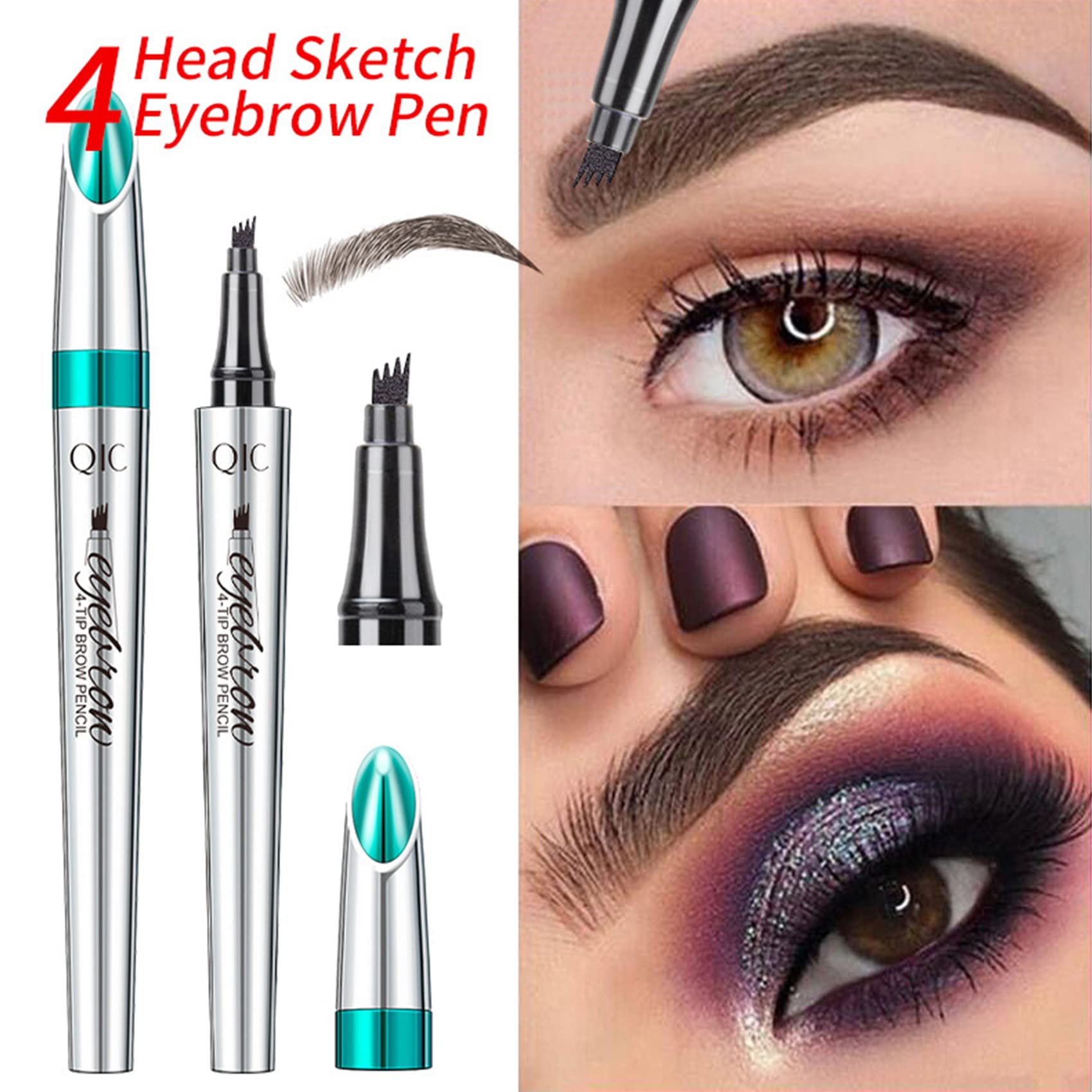Eyebrow Pencil Eyebrow Microblading Pen - Eye Makeup Eyebrow Pen Micro 4 Point Brow Pen Lift & Snatch Eyebrow Microblading Pen Long-Lasting Waterproof Natural Eyebrow Hair (Gray)