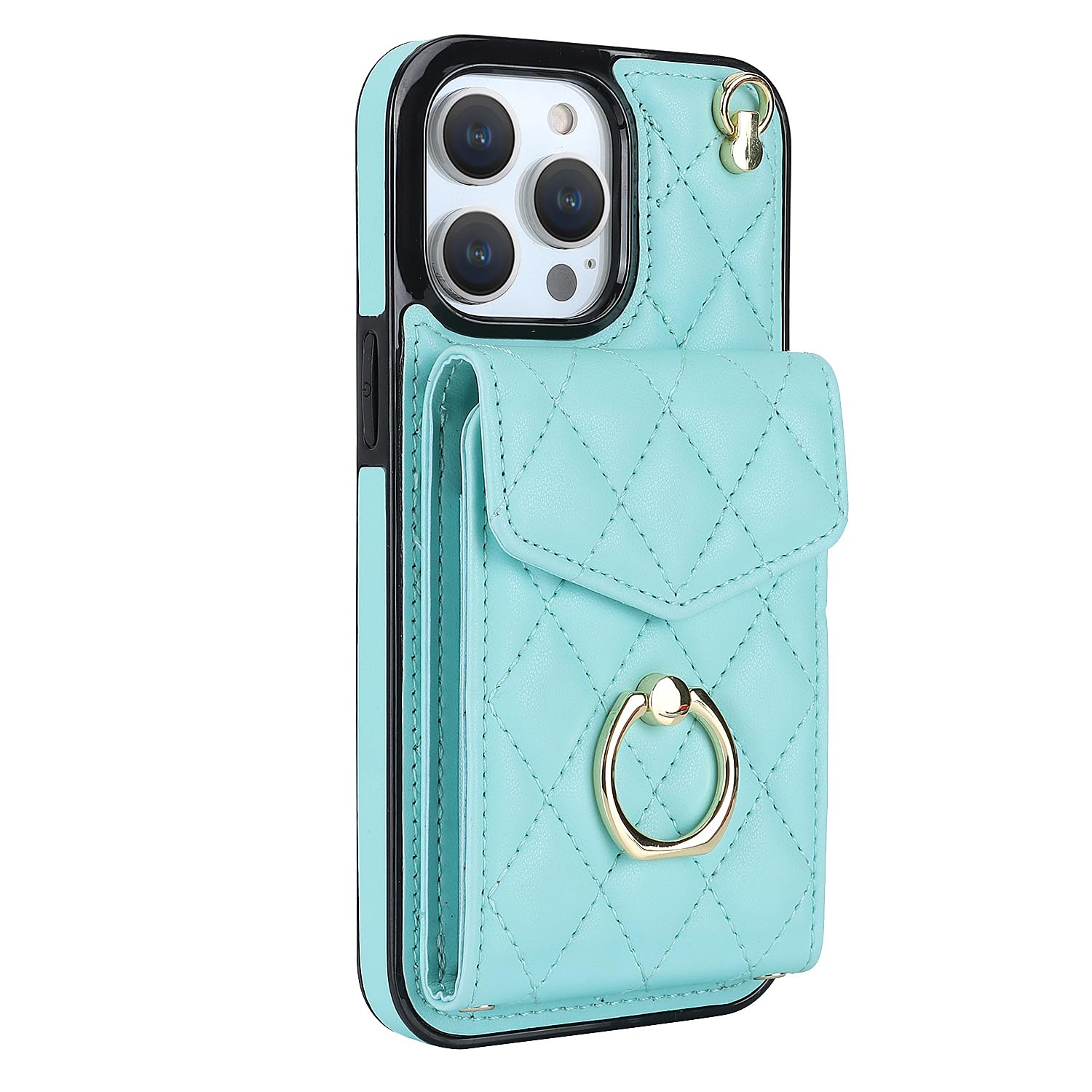 CHENRLIAN Compatible with iPhone 15 Pro Max Wallet Case, with Card Holder,Crossbody Case with Strap Wrist,Protective Leather Case with Ring for Apple iPhone 15 Pro Max, 6.7", 2023(Mint Green)
