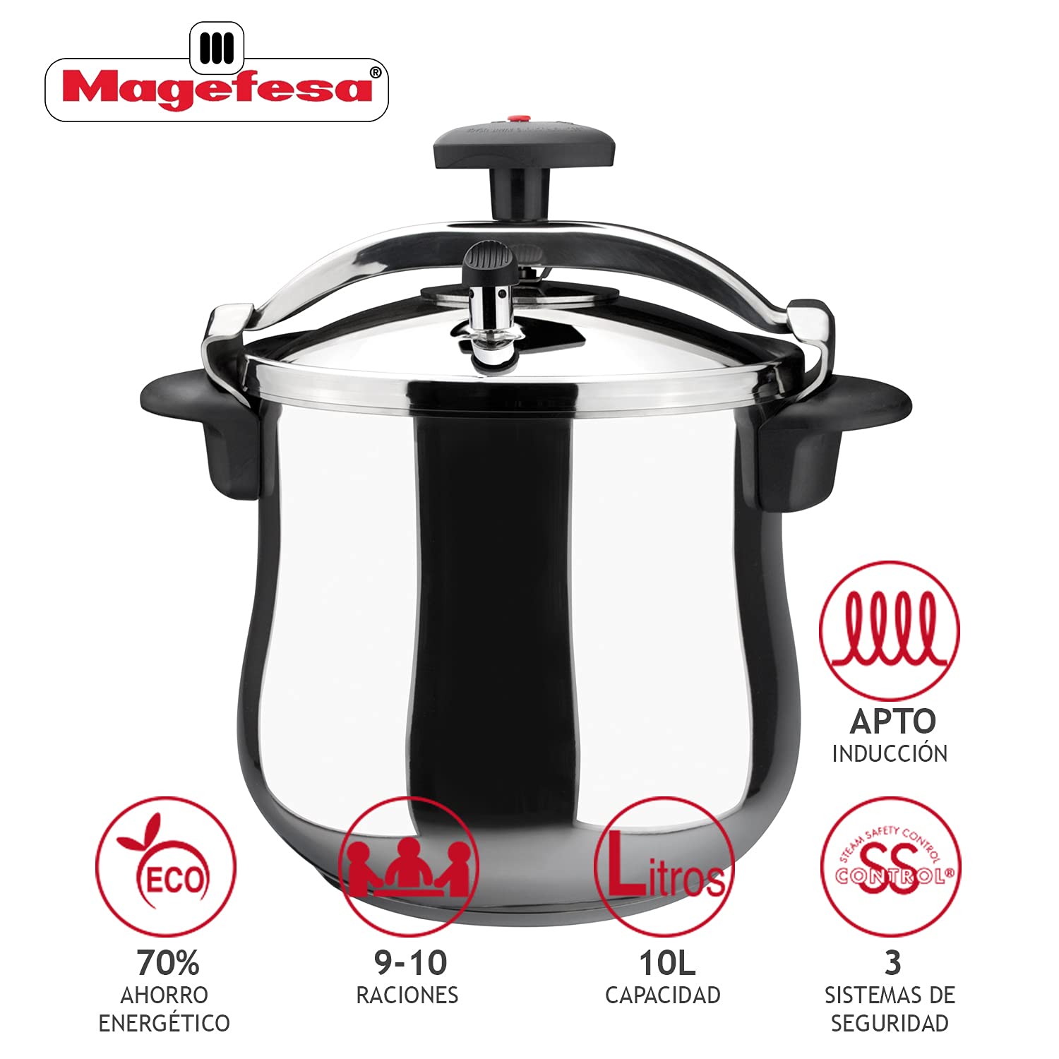 Frigoverre 01OPSTABO10 MAGEFESA – Pressure Cooker with Pump Model Star 10 L, Steel, Multi-Colour, 26 cm