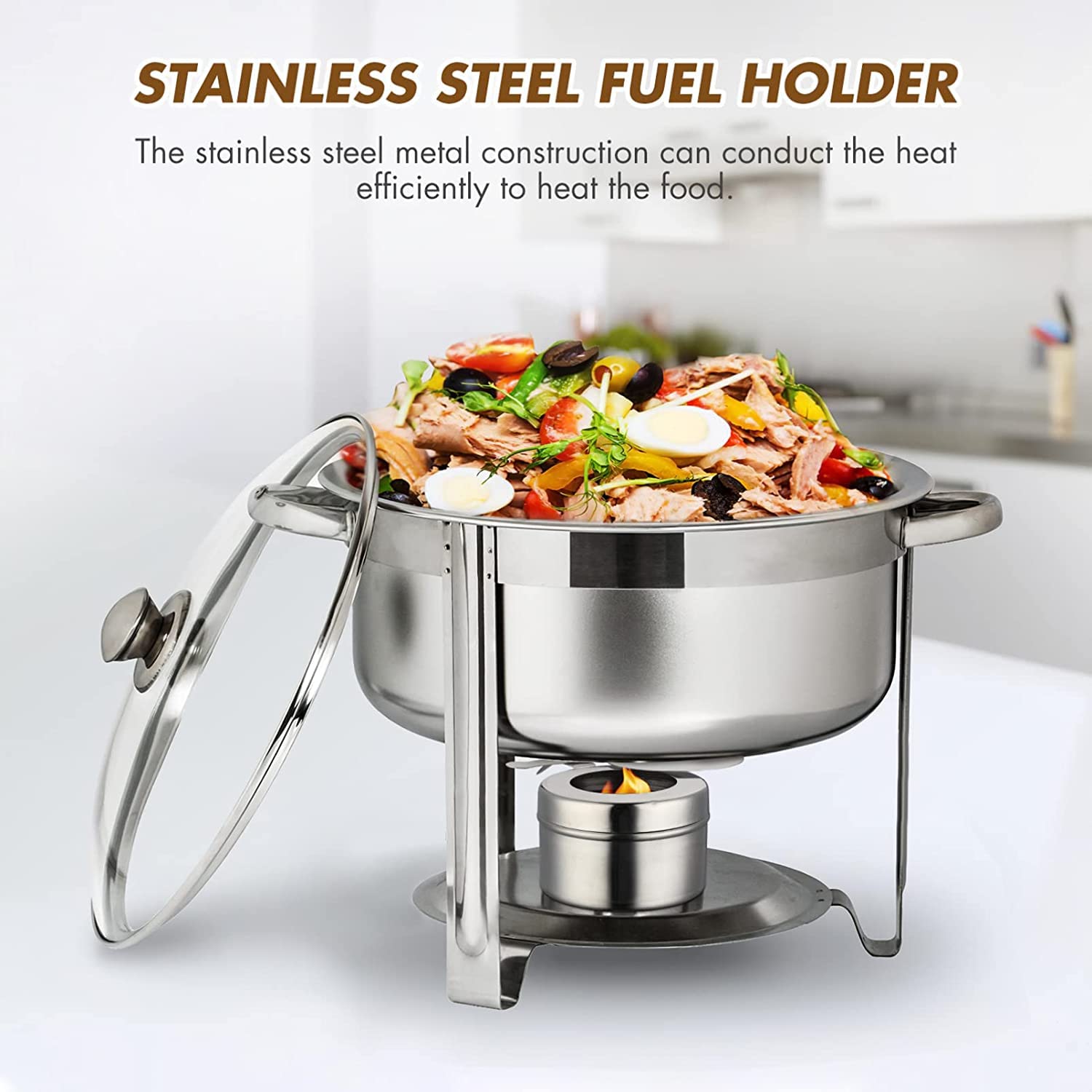 DOITOOL 4Pack Stainless Steel Fuel Holders, Chafing Fuel Holders with Cover, Fuel Holder for Chafing Dish, and Buffet, Barbecue, Party