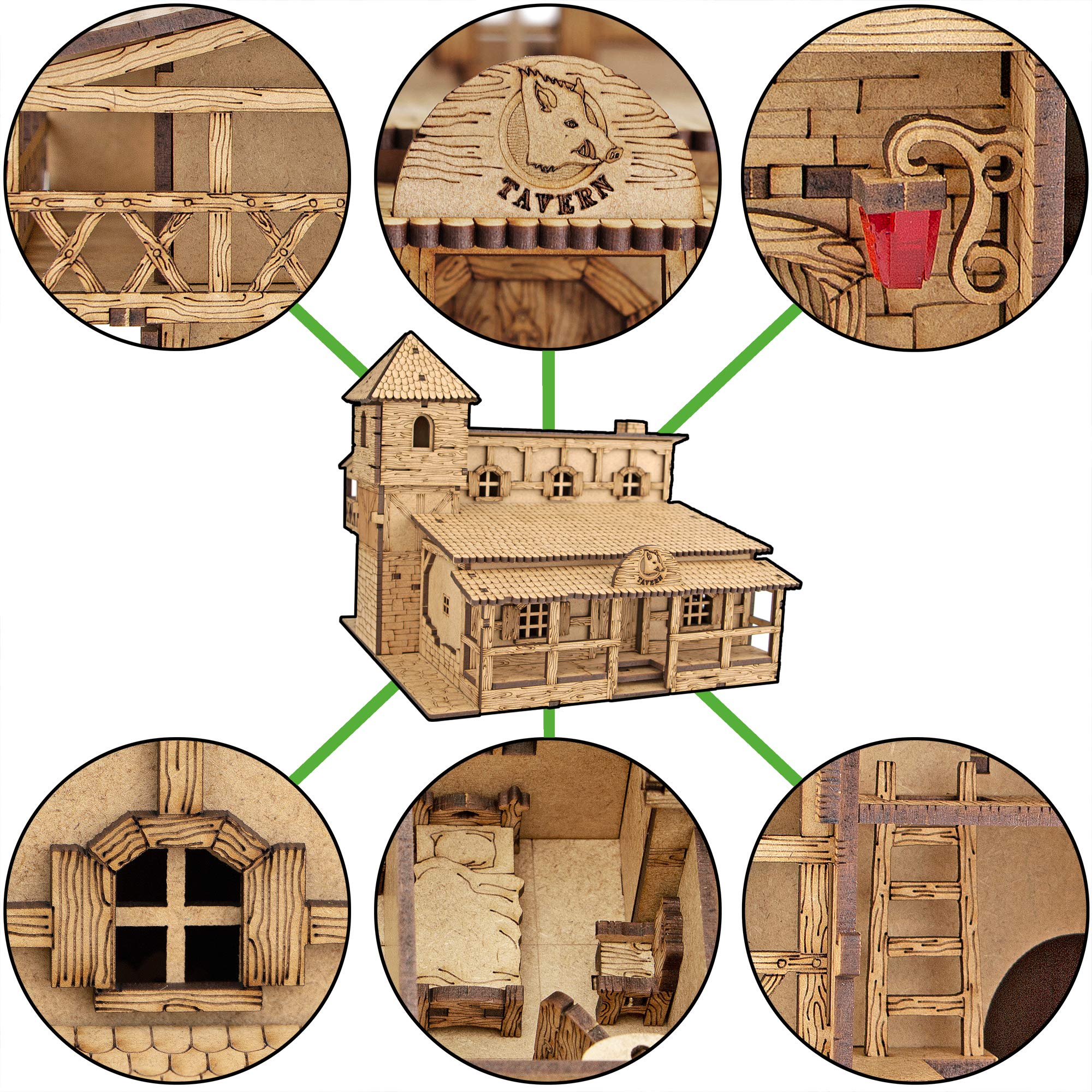 TowerRex Tavern DND Terrain 28mm - Fantasy Miniature for Warhammer, Pathfinder and D&D Tabletop Games