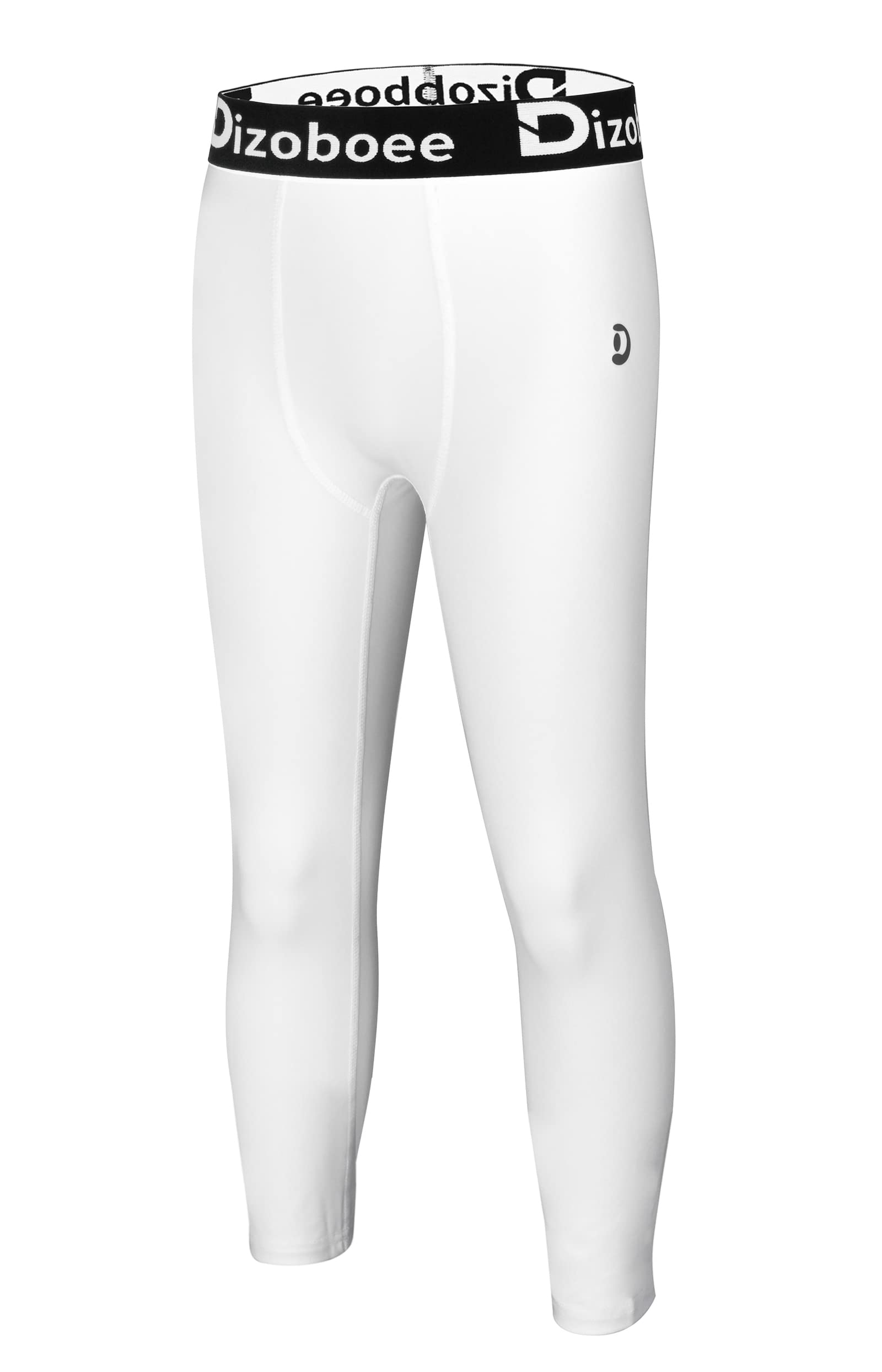 Dizoboee Boys 3/4 Compression Pants Leggings Tights for Sports Youth Kids Athletic Basketball Base Layer White M
