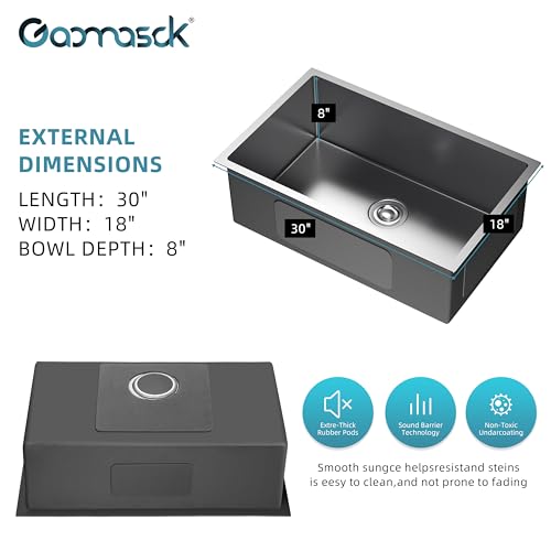 Gaomasck Nano Kitchen Sink,30 Inch Single Bowl Workstation Sink,Undermount Kitchen Sink,Stainless Steel Kitchen Sink with Strainer & Roll-Up Drying Rack,16 Gauge